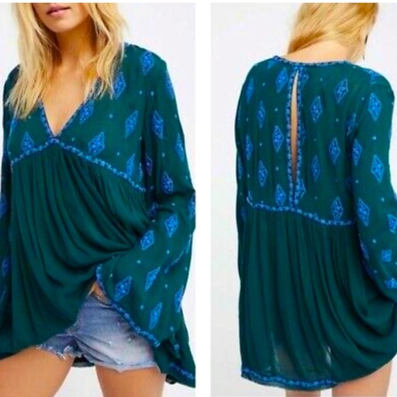 Free People | Tops | Free People Embroidered Diamond Tunic | Poshmark